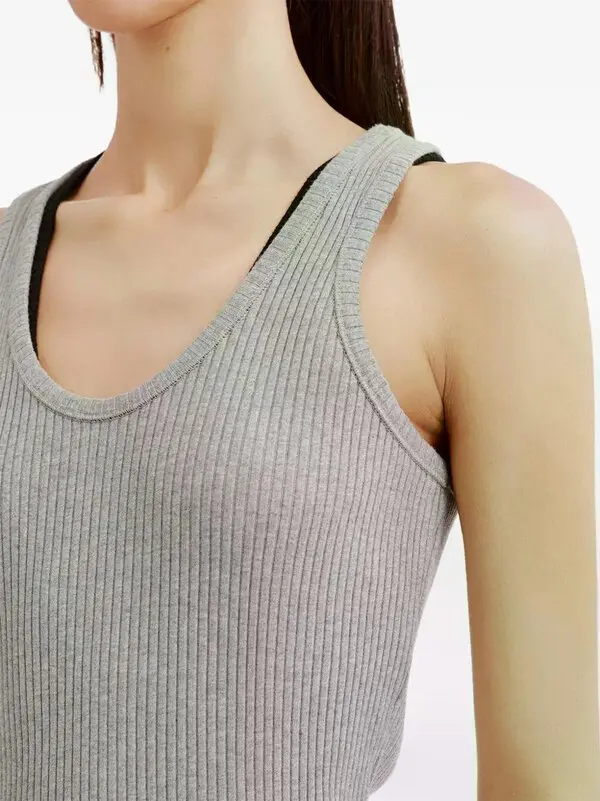 GANNI Ribbed Knit Logo Embroidered Tank Top