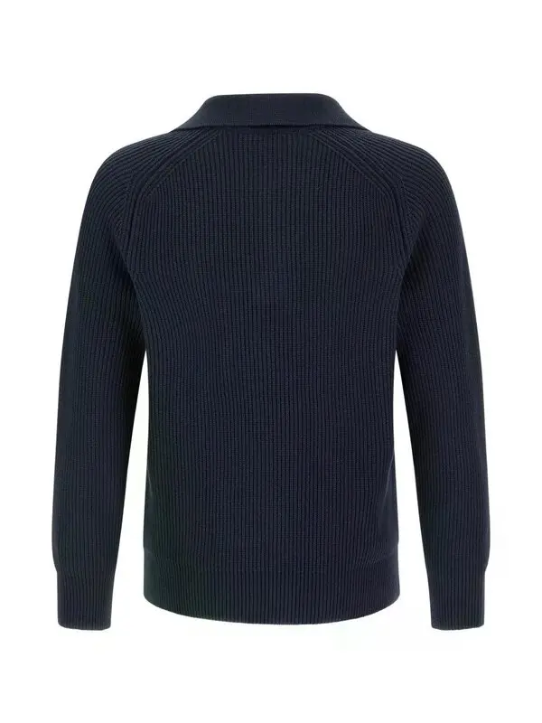 RIVIERA Ribbed Polo Collar Sweater - Blue
