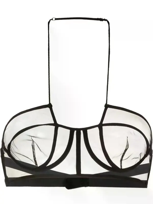 NENSI DOJAKA Sheer Panelled Halterneck Bra - Black