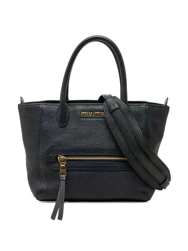 Miu Miu 2010-2026 Goatskin Madras Front Pocket Satchel - Black