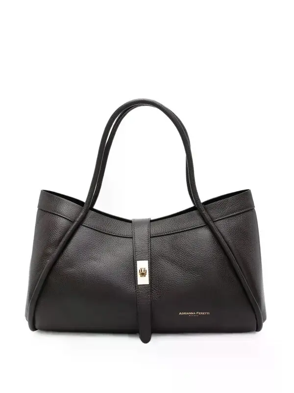 ADRIANNA FERETTI Pebbled-leather Twist-lock Tote Bag - Brown