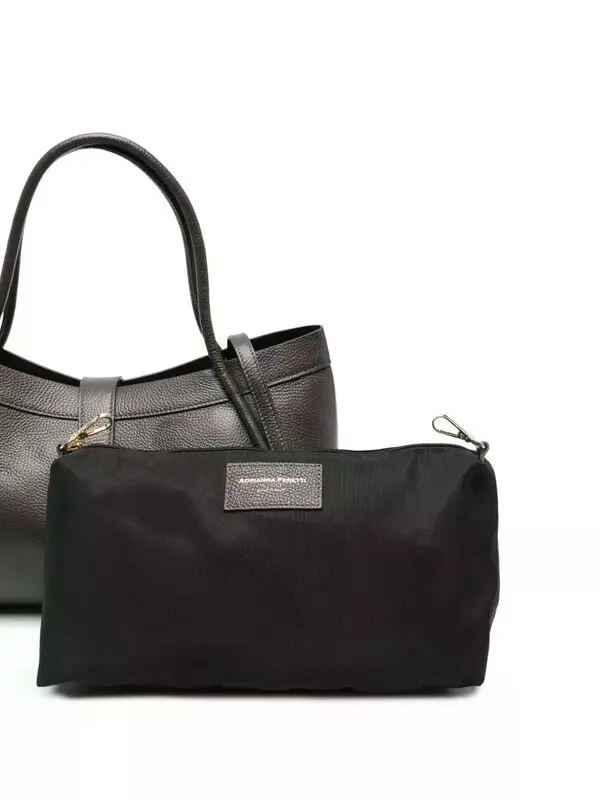 ADRIANNA FERETTI Pebbled Leather Twist-lock Tote Bag