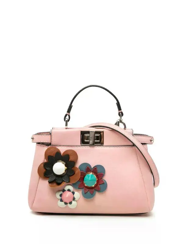Fendi 2016 Micro Leather Flowerland Peekaboo Satchel - Pink