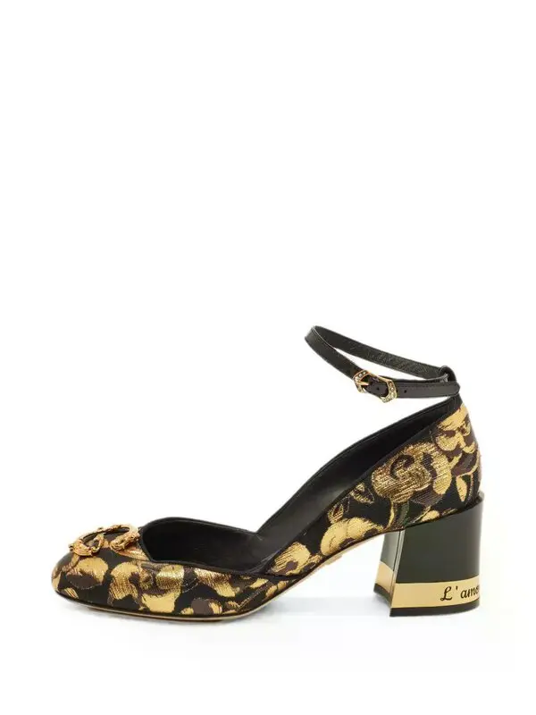Dolce & Gabbana Dg Logo Floral-brocade Pumps - Black
