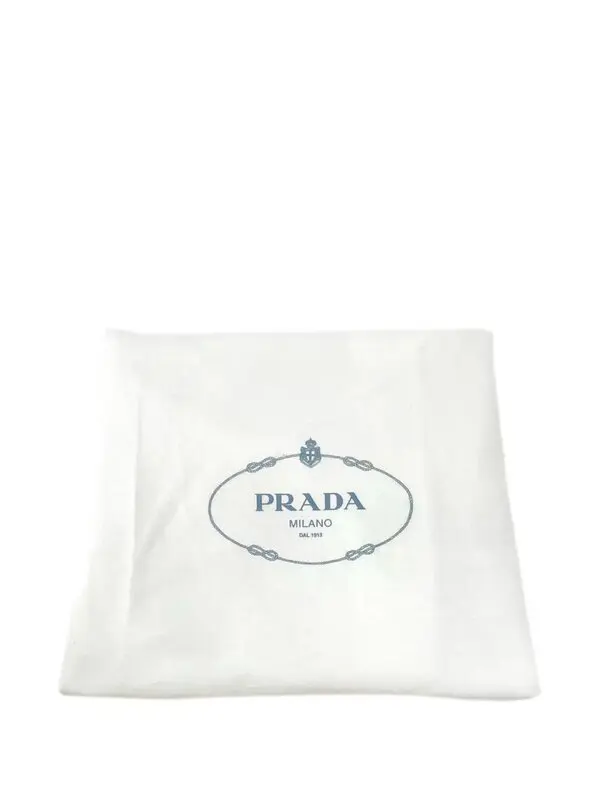 Prada Large Raffia Effect Crochet Embroidered Logo Tote Bag