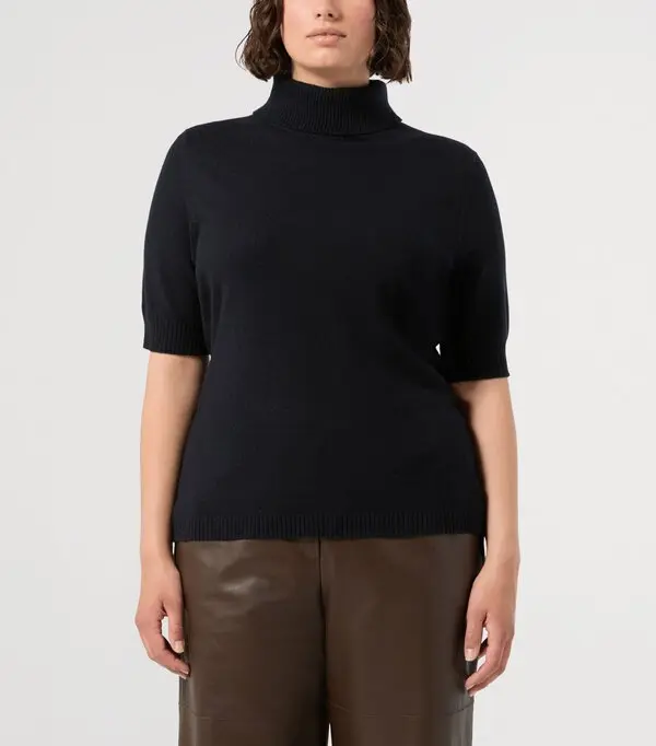 Marina Rinaldi Cashmere Short-sleeve High Neck Sweater - Navy
