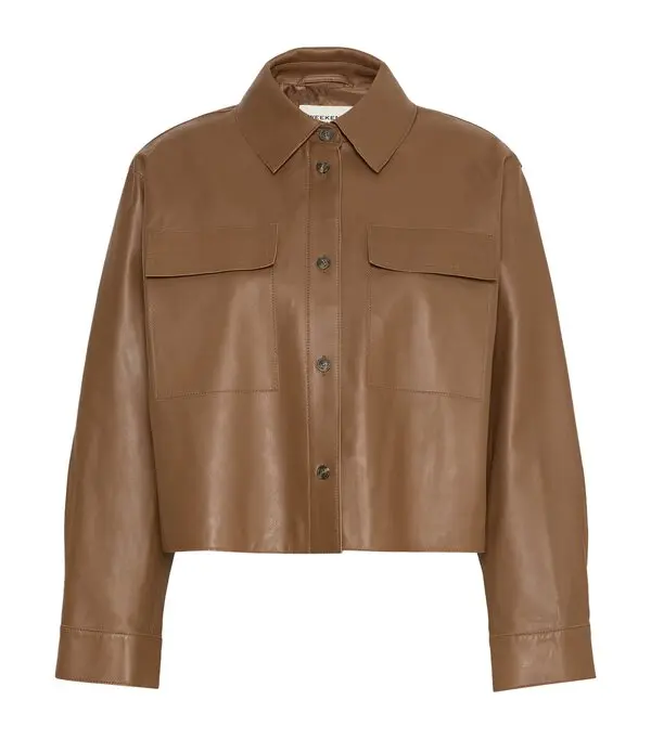 Max Mara Leather Cropped Jacket - Brown