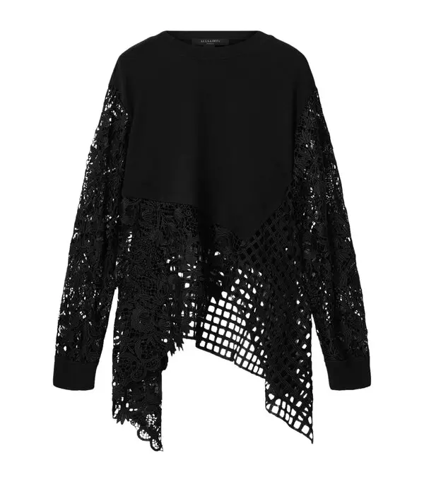 ALLSAINTS Organic Cotton Lace-panel Malorie Sweatshirt - Black