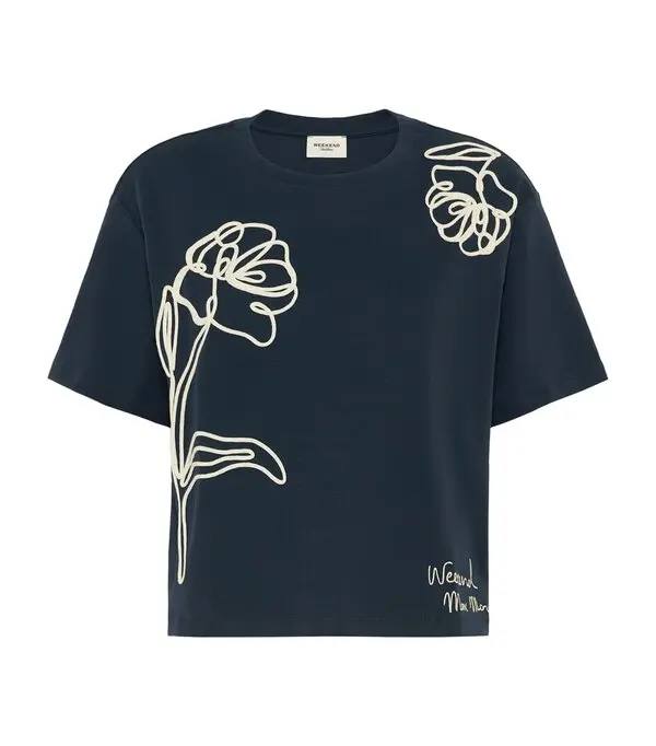 Max Mara Cotton Embroidered Flower T-shirt