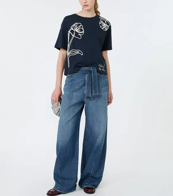 Max Mara Cotton Embroidered Flower T-shirt