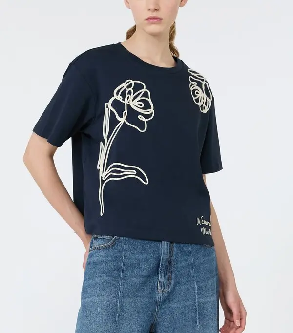 Max Mara Cotton Embroidered Flower T-shirt