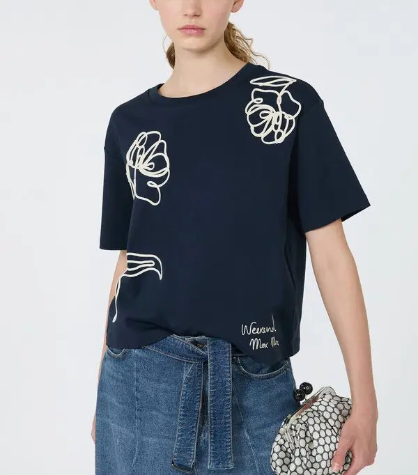 Max Mara Cotton Embroidered Flower T-shirt