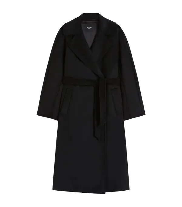 Max Mara Virgin Wool Belted Coat - Black