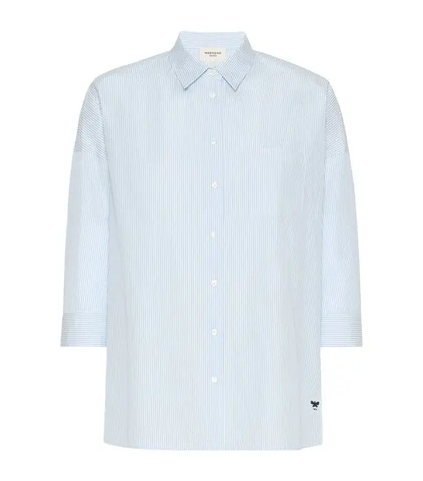 Max Mara Cotton Stripe Cropped-sleeve Shirt - Turquoise
