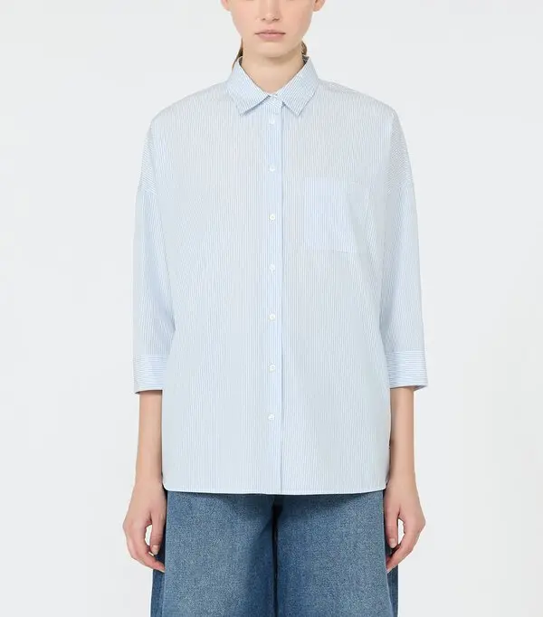 Max Mara Cotton Striped Cropped-sleeve Shirt