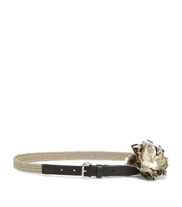Max Mara Leather-linen Flower Belt - Neutral