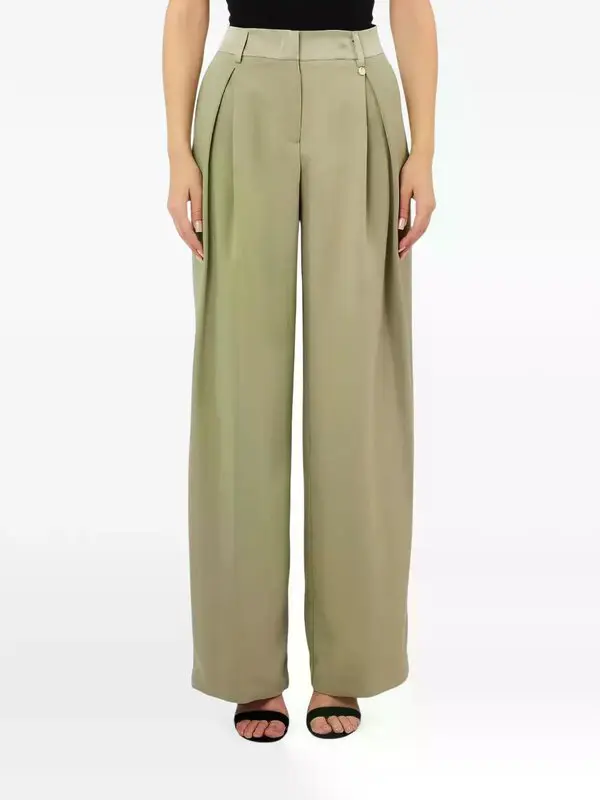 Liu Jo Pleated Satin-trim Palazzo Pants - Green
