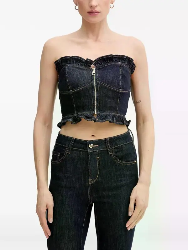GAUDI Ruffled-trim Zip-up Corset Top - Blue