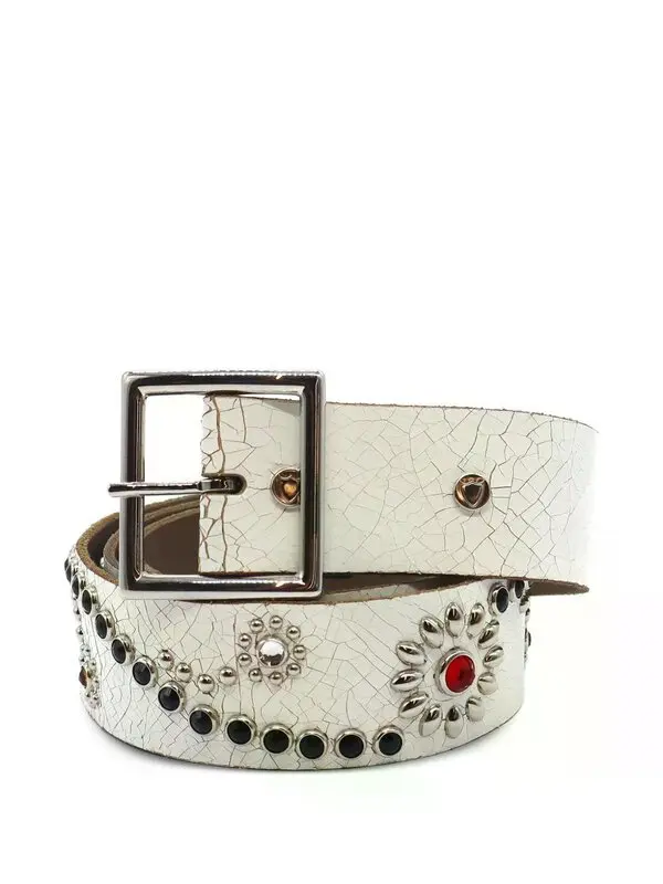 HTC LOS ANGELES Stud-embellished Crackle-effect Belt - White