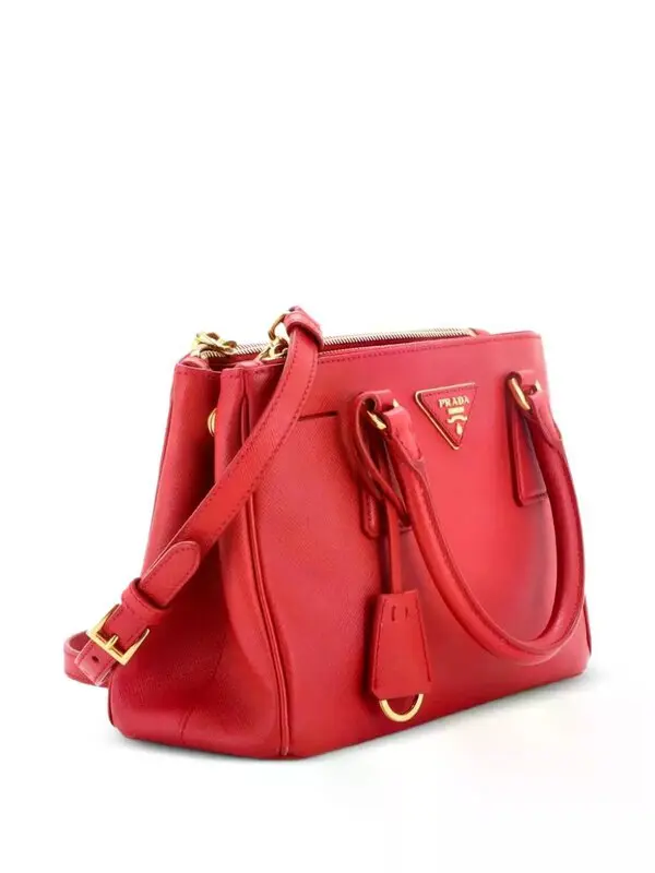 Prada Double Zip Lux Saffiano Leather Small Tote Bag - Red