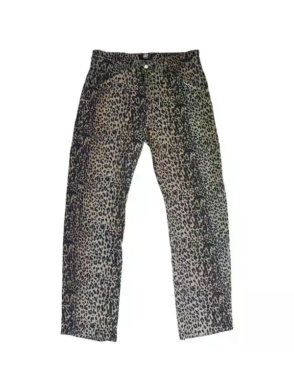 HTC LOS ANGELES Leopard-print Loose-fit Jeans - Black