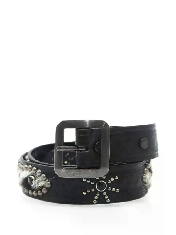 HTC LOS ANGELES Stud-embellished Embossed Leather Belt - Black