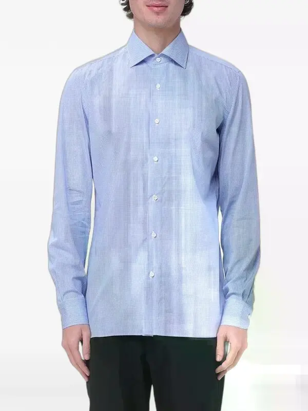 LUIGI BORRELLI Checked Long-sleeve Shirt - Blue