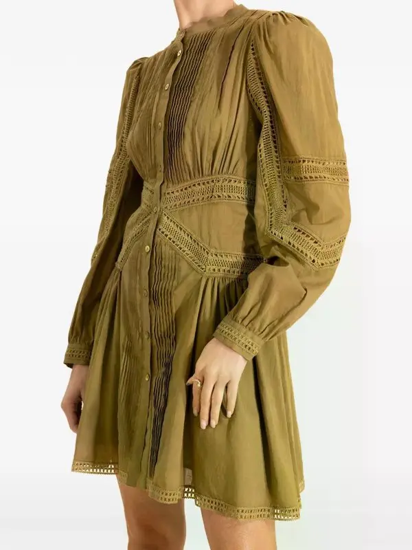 Ulla Johnson Mini Elysia Dress With Pin-tucked Detailing And Lace Trim - Green