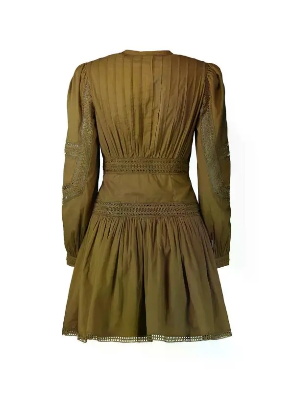Ulla Johnson Mini Elysia Dress With Pin-tucked Detailing And Lace Trim - Green