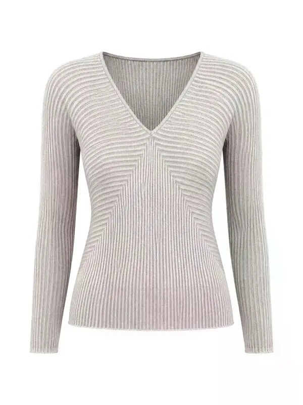 Emporio Armani Ribbed V-neck Sweater - Neutrals