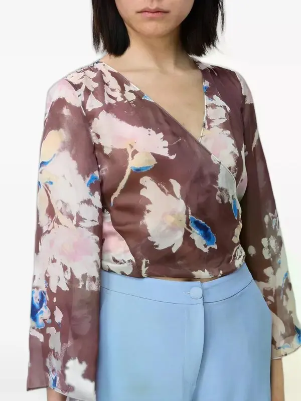 HANITA Floral-print Wrap Blouse - Brown