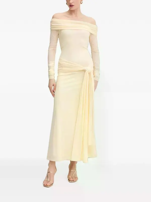 Bardot Selina Off-shoulder Ruched-detail Maxi Dress - Neutrals