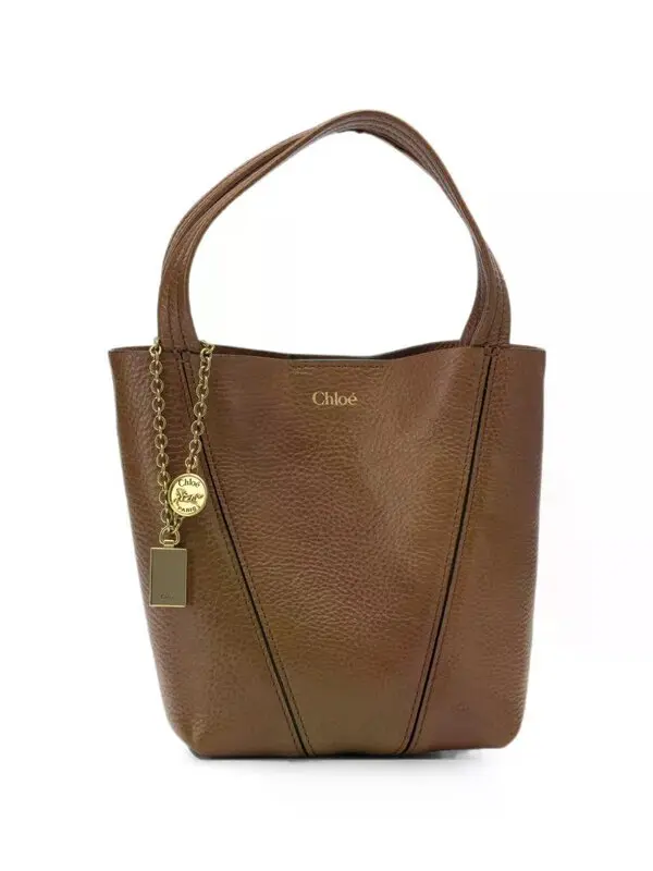 Chloé Spin Logo-print Grained Leather Tote Bag - Brown