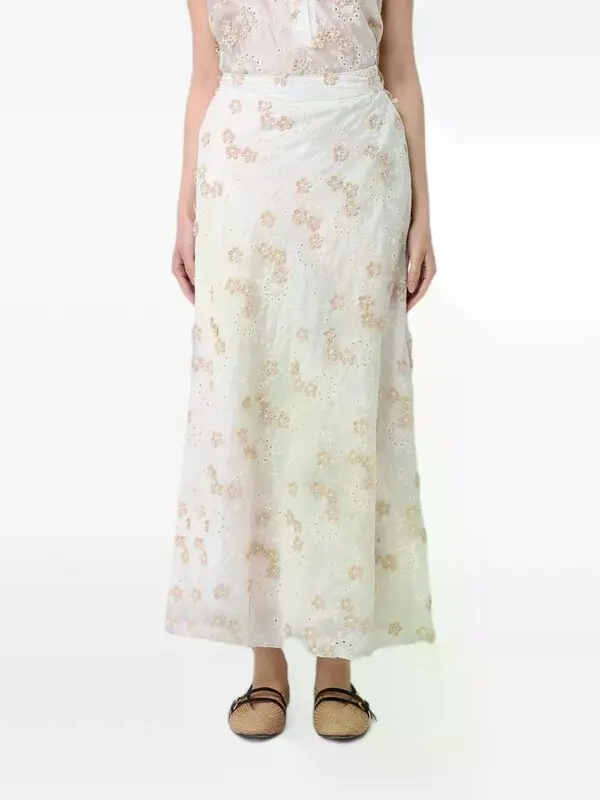 HANITA Floral-embroidered Flared Skirt - Neutrals