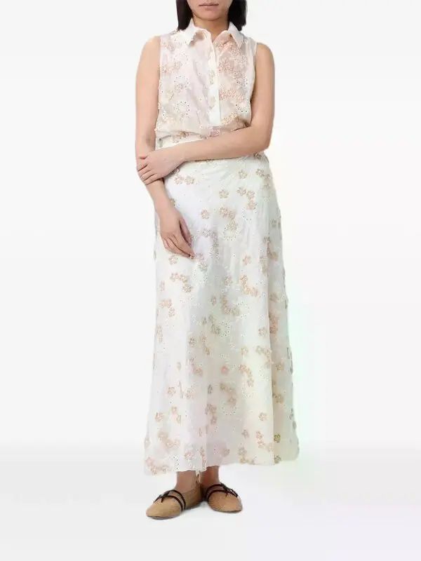 HANITA Floral-embroidered Flared Skirt