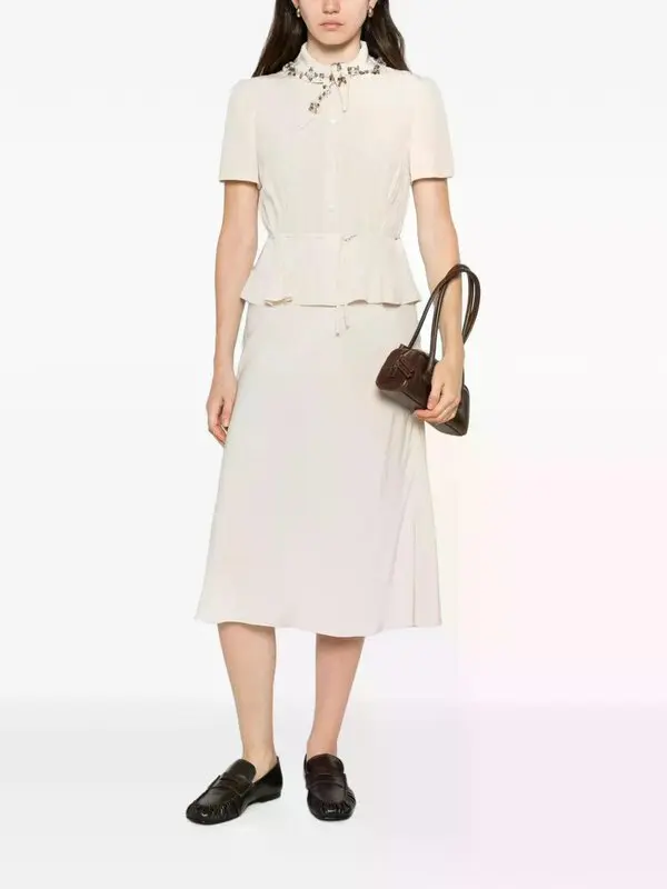 Prada Crystal-embellished Peplum-waist Midi Dress - Neutrals