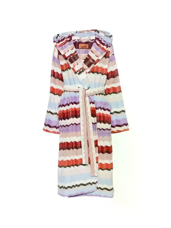 Missoni Zigzag-pattern Hooded Cotton Bathrobe - Red