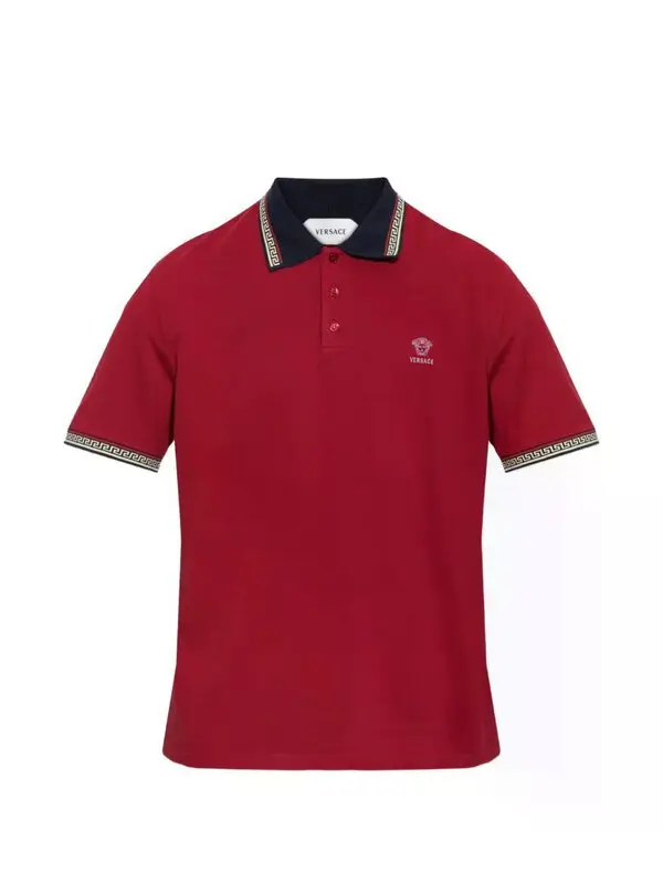 Versace Greca-trim Embroidered Polo Shirt - Red