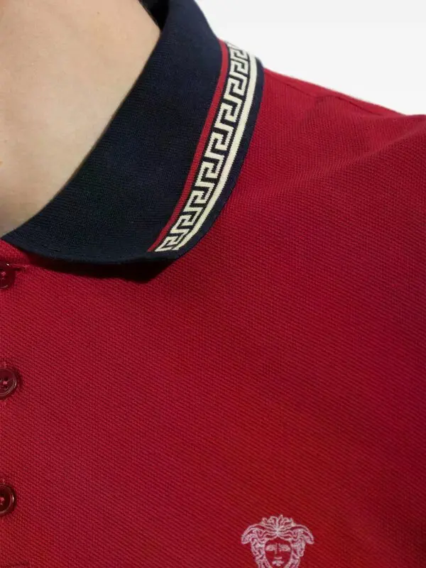 Versace Greca-trim Embroidered Polo Shirt