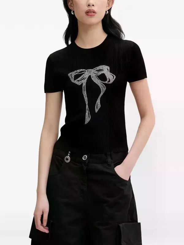 Miss Sixty Rhinestone-embellished Ribbed T-shirt - Black