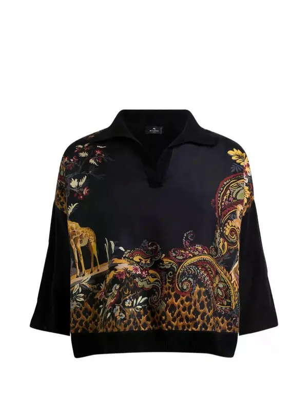 Etro Wool-blend Sweater With Placed Animal And Paisley-print - Black