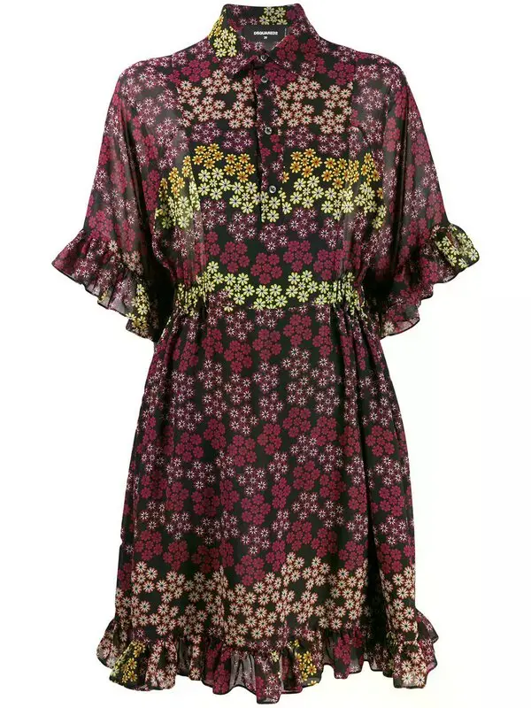 Dsquared2 Floral Print Shirt Dress - Black
