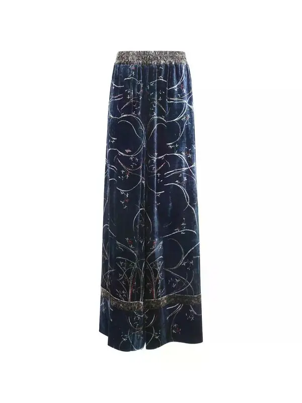 PIERRE-LOUIS MASCIA Floral Print Velvet Trousers - Blue