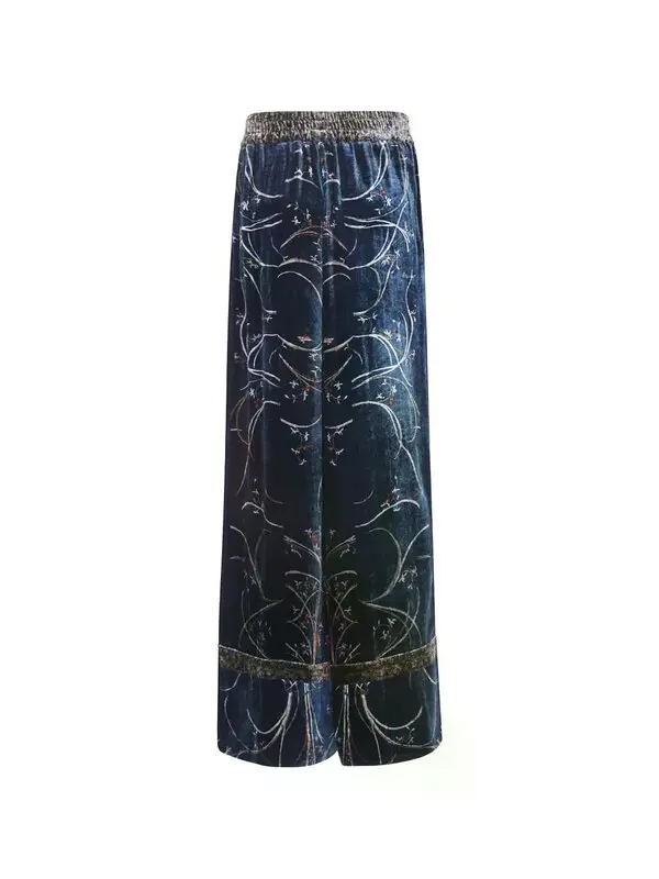 PIERRE-LOUIS MASCIA Floral Print Velvet Trousers - Blue