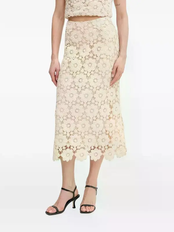 Bardot Veneta Crochet Floral-pattern Midi Skirt - Neutrals