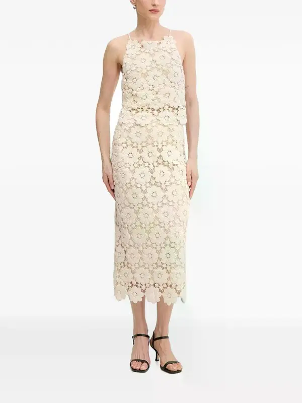 Bardot Veneta Crochet Floral-pattern Midi Skirt