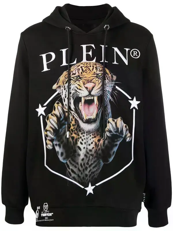 Philipp Plein Tiger Print Long-sleeved Hoodie - Black