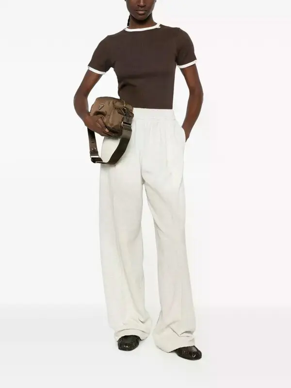 Prada Ribbed-knit Ringer T-shirt - Brown
