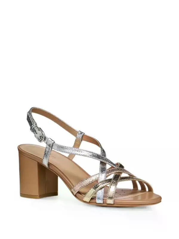 Geox Virnilisa Cracked-effect Multi-strap Heeled Sandals - Silver
