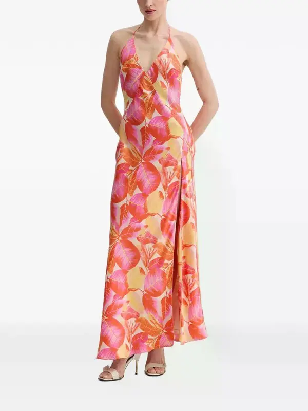 Bardot Yve Leaf-print Halterneck Maxi Dress - Orange